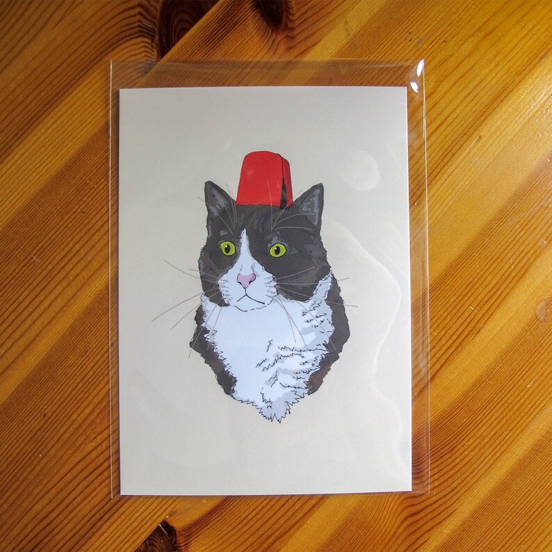 Fez Hat Cat, Art Print 5x7 Animal Illustration, Home Wall Decor - Etsy