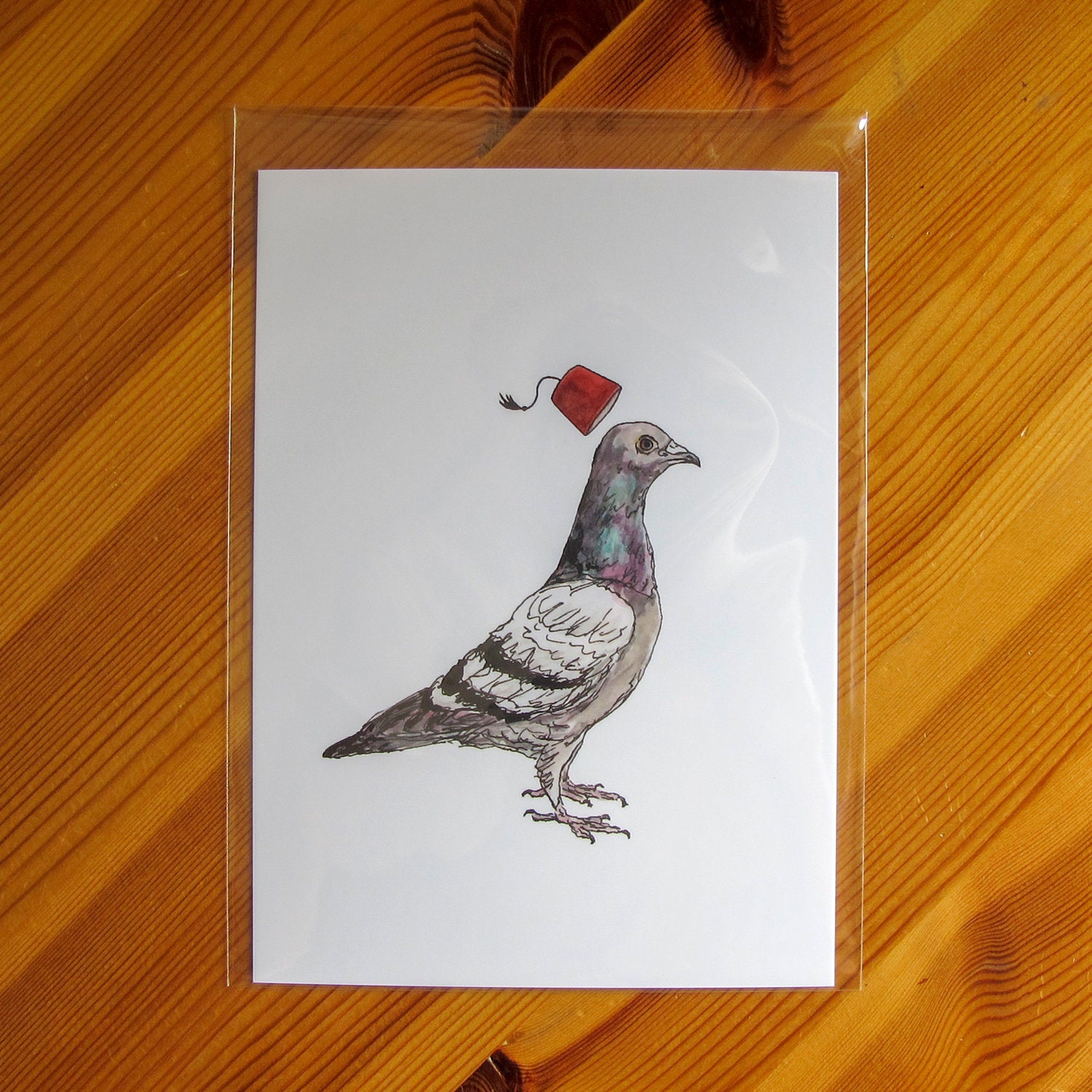 Unflappable Pigeon Bright White Fez Bird Art Print 5x7 - Etsy