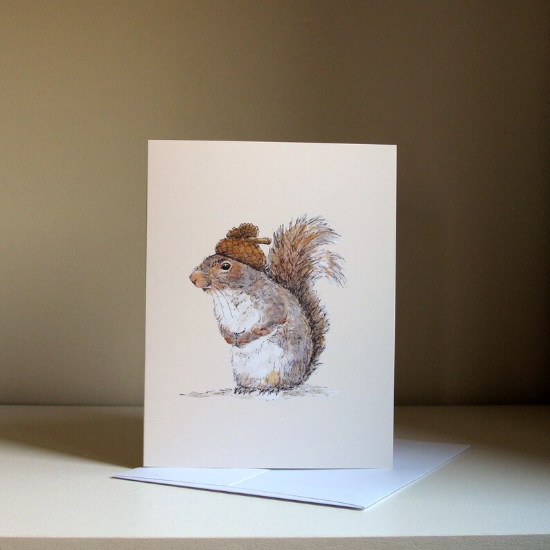 Acorn Hat Squirrel Card squirrel art stationery | Etsy