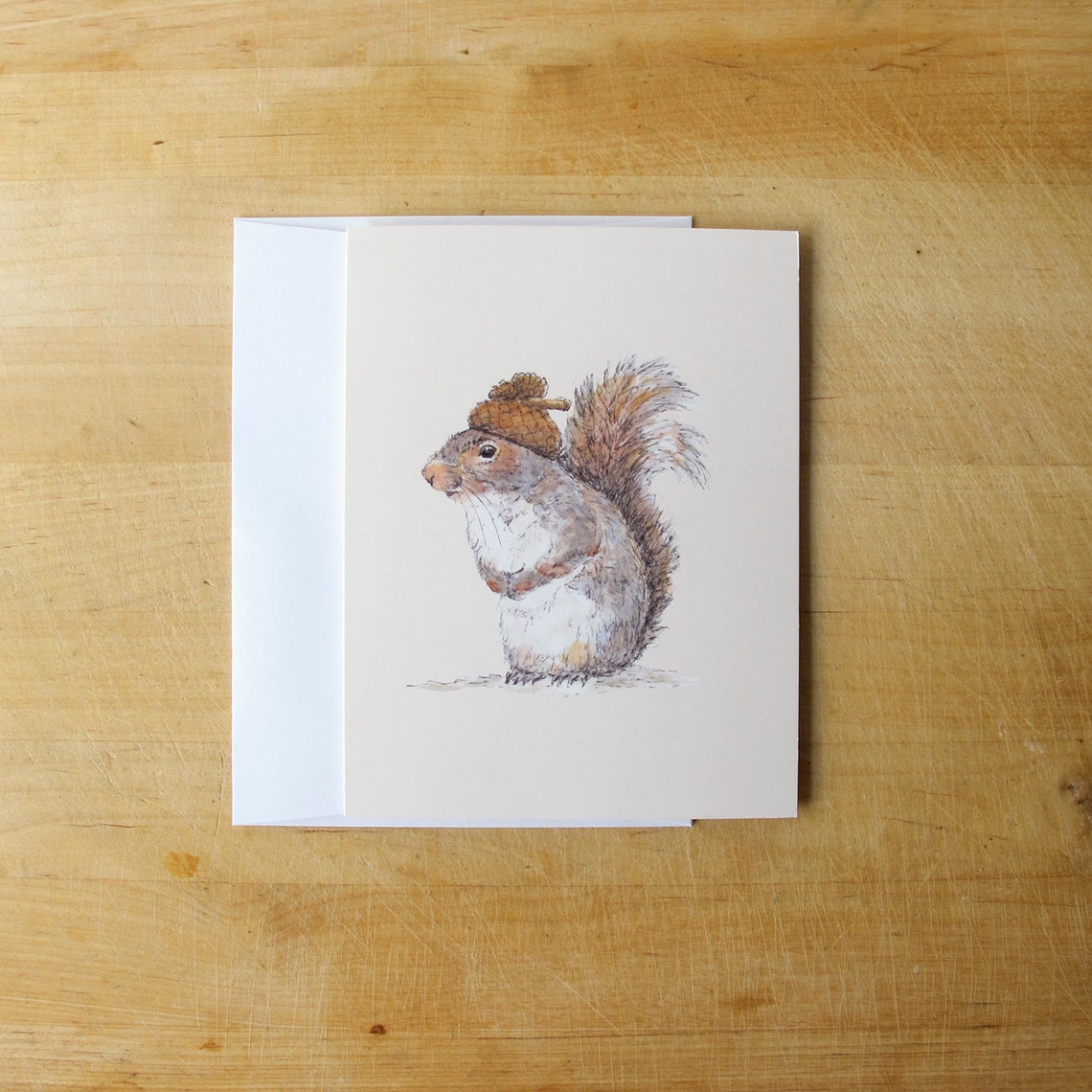 Acorn Hat Squirrel Card Squirrel Art Stationery | Etsy