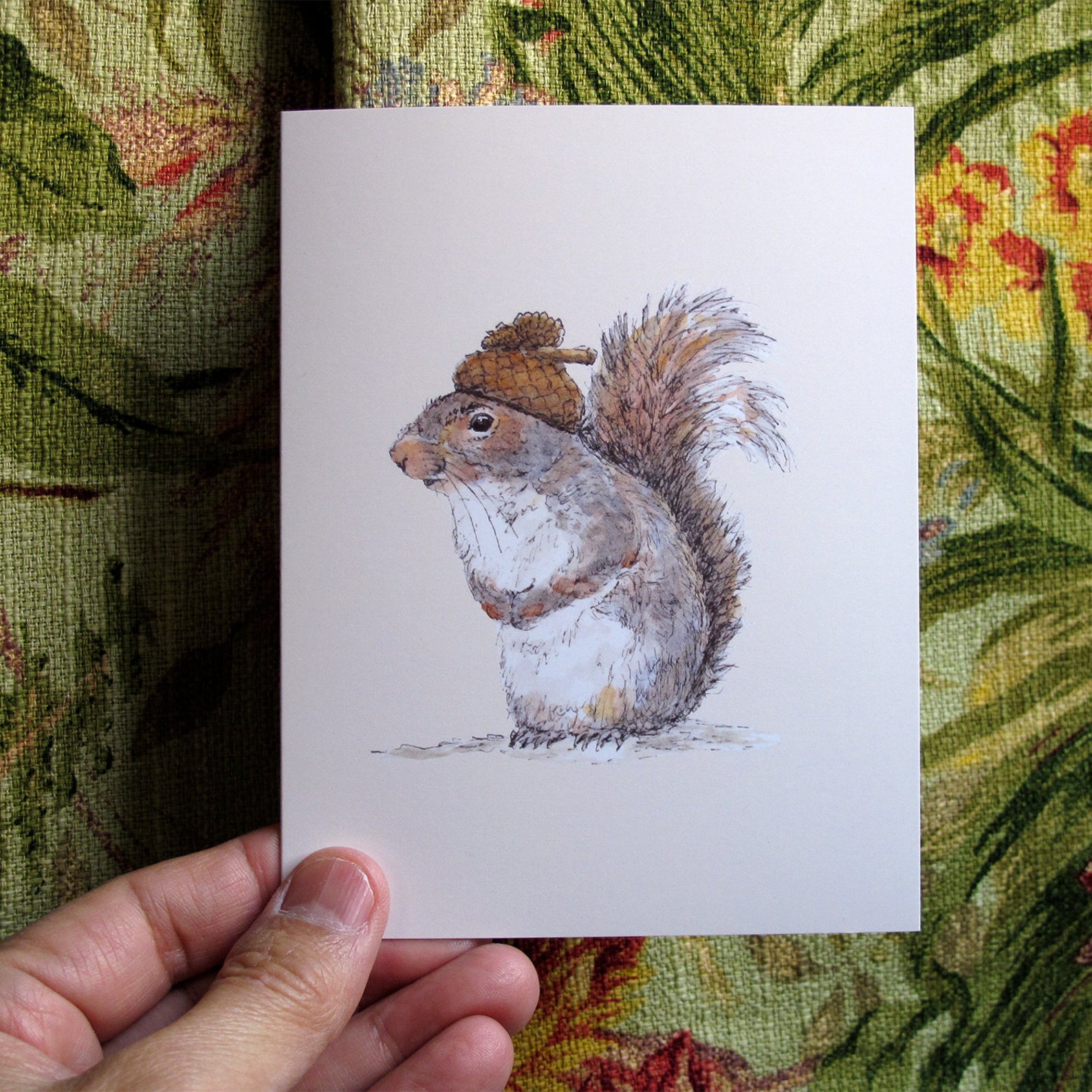 Acorn Hat Squirrel Card Squirrel Art Stationery - Etsy