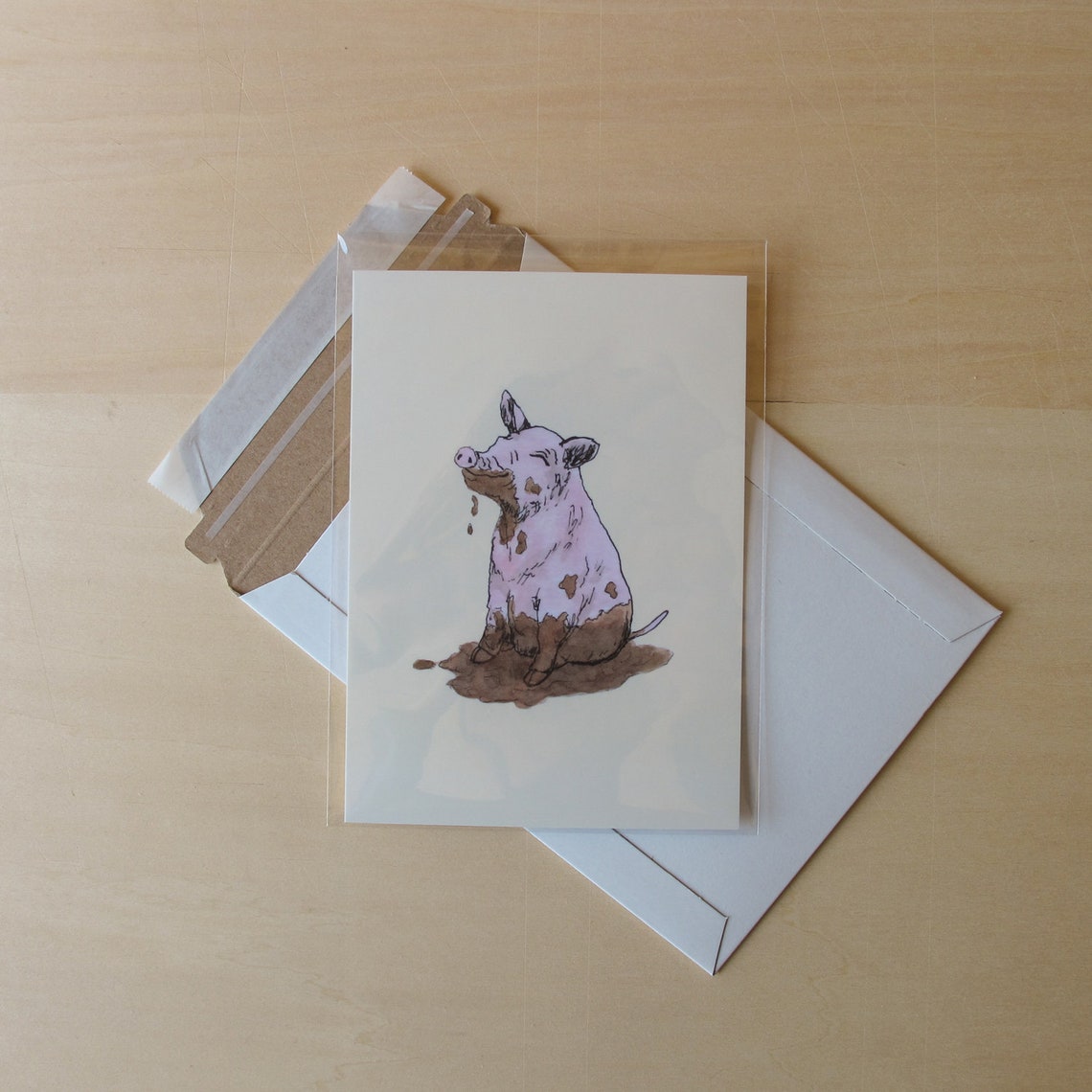 Filthy Pig Art Print 5x7 Whimsical Animal Watercolor | Etsy