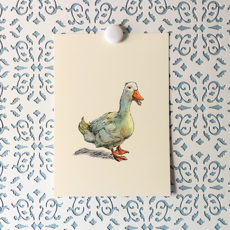 Waddle Duck Bird Art Gift Print 5x7 Animal Watercolor | Etsy