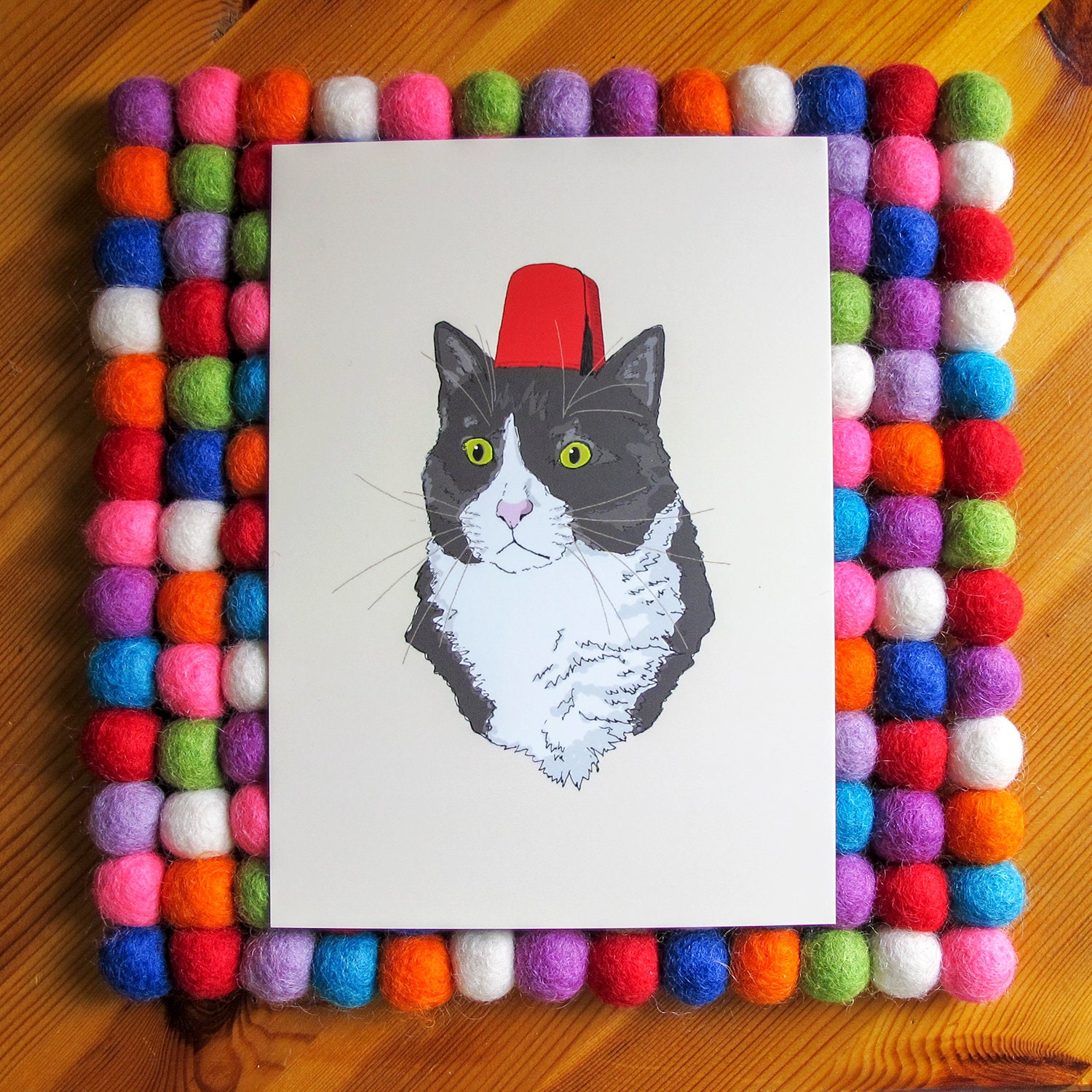 Fez Hat Cat, Art Print 5x7 Animal Illustration, Home Wall Decor - Etsy