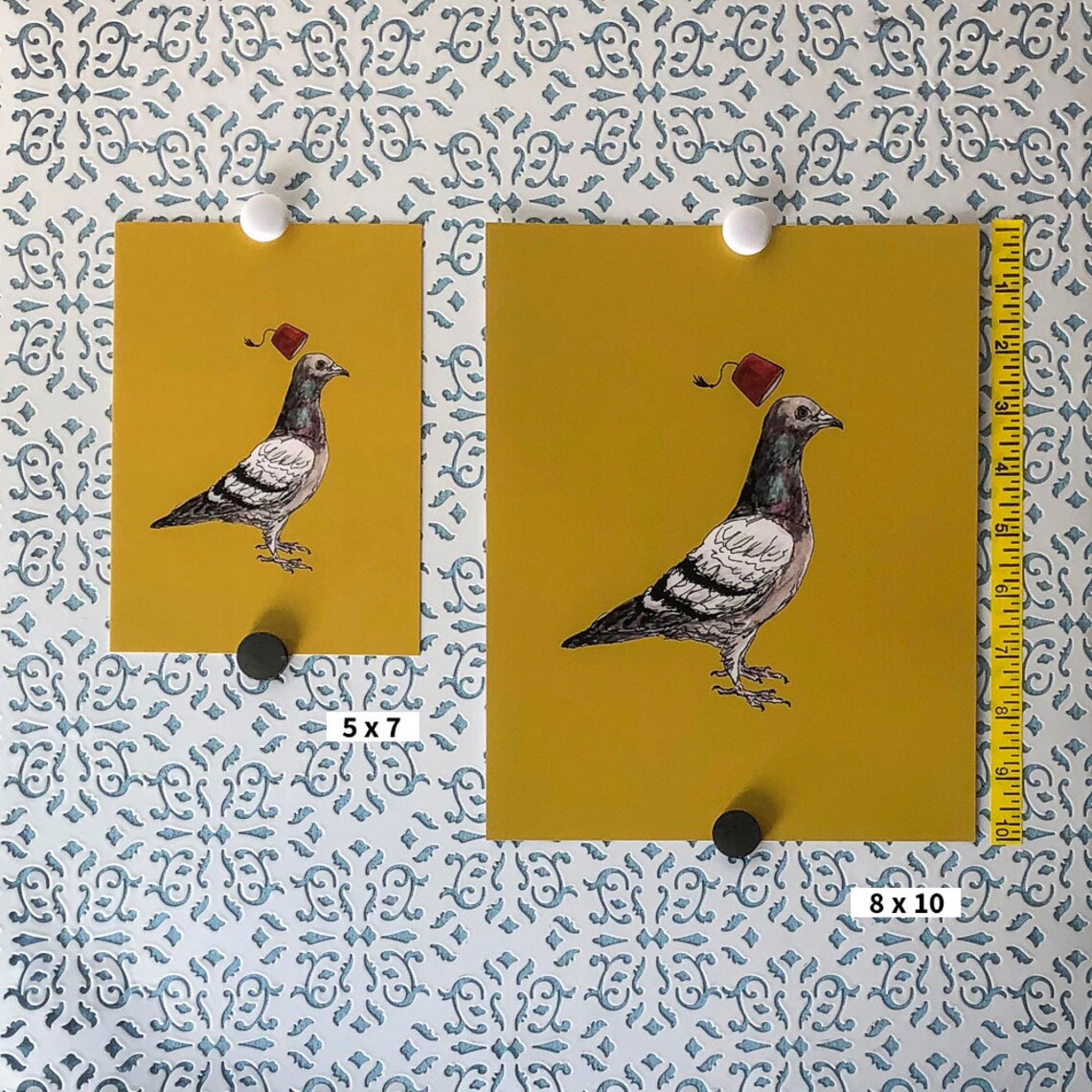 Unflappable Pigeon Fez Bird Art Print 5x7 Animal Watercolor - Etsy