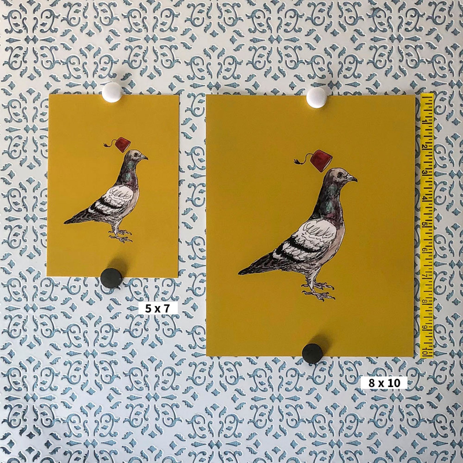 Unflappable Pigeon Fez Bird Art Print 5x7 Animal Watercolor - Etsy