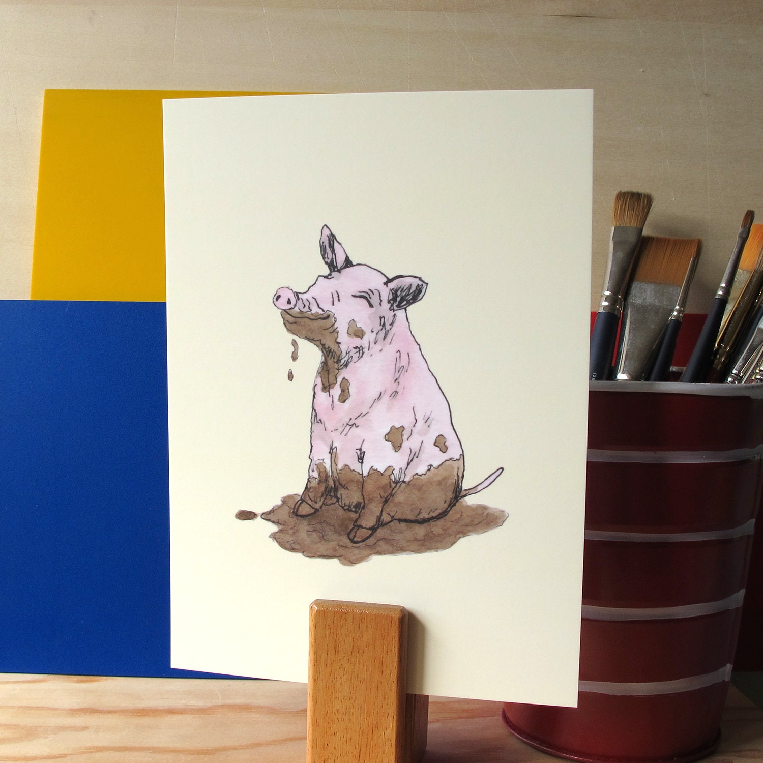 Filthy Pig Art Print 5x7 Whimsical Animal Watercolor | Etsy