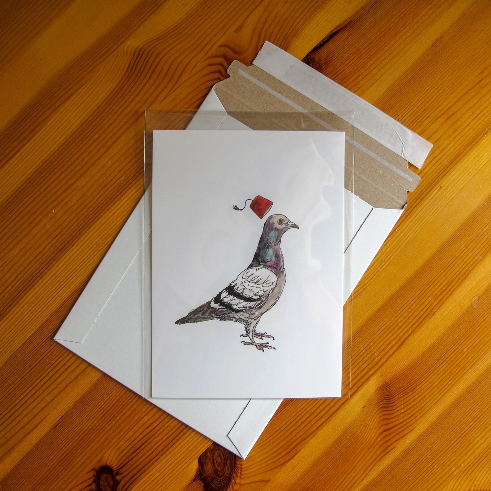 Unflappable Pigeon Bright White Fez Bird Art Print 5x7 | Etsy