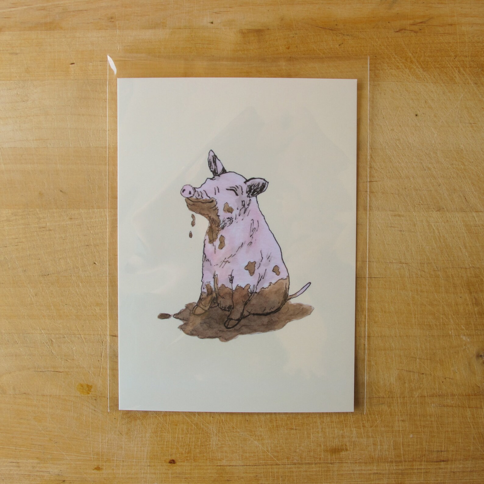 Filthy Pig Art Print 5x7 Whimsical Animal Watercolor - Etsy