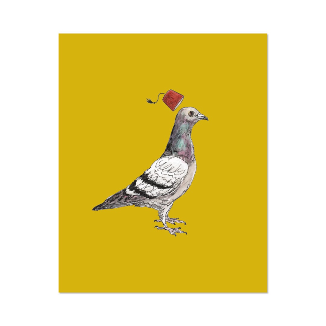 Unflappable Pigeon 8x10 Unframed Art Print, Fez Bird Animal Watercolor ...