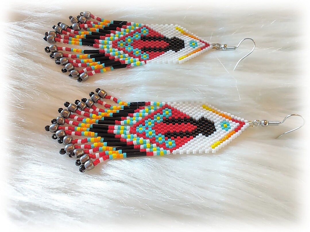 Peyote Stitch Earrings Woman With Braids, Shawl, and Flowers MMIWG - Etsy