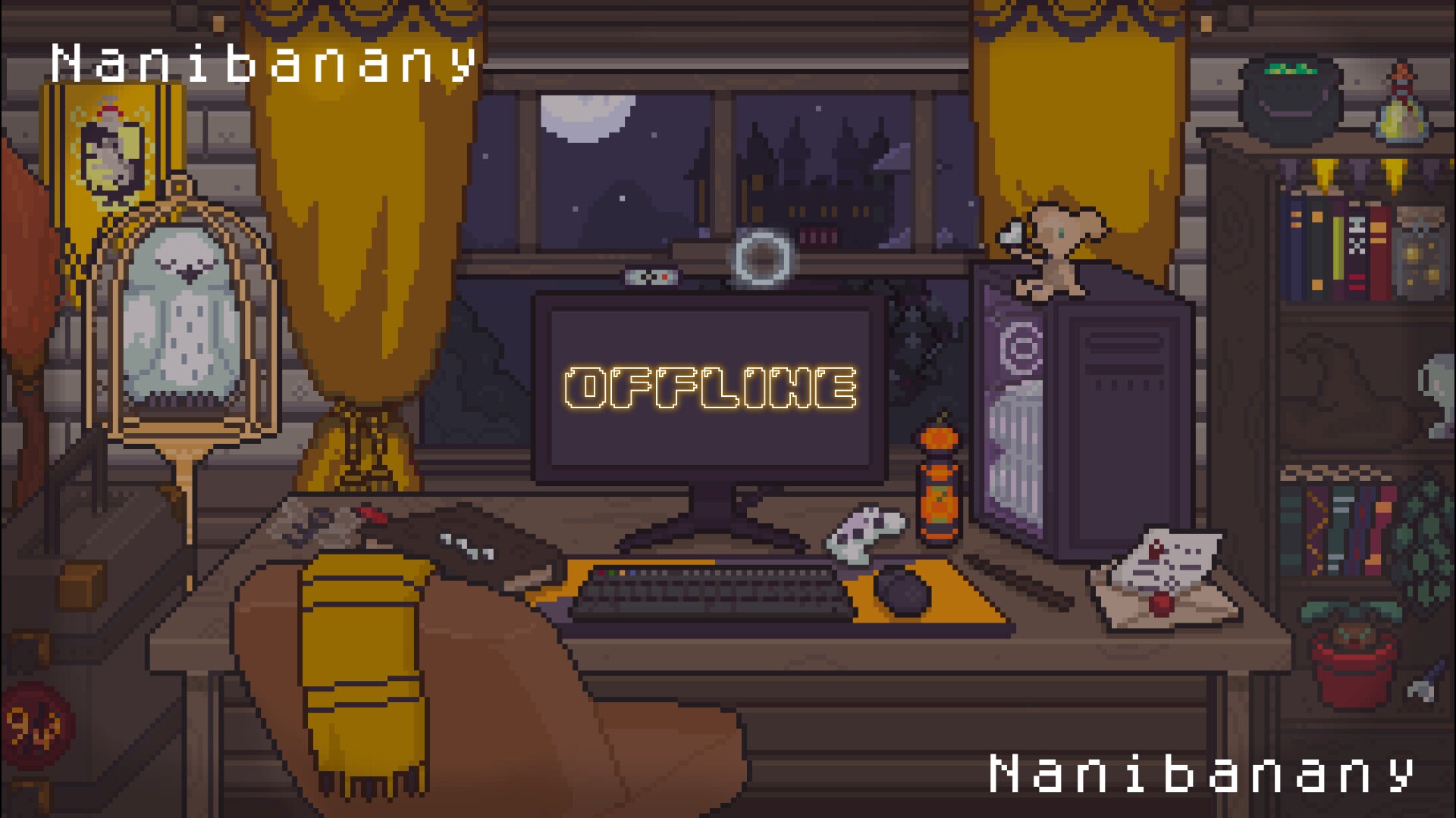 4 X Pixel Animated Scenes Screens Magic Witch Wizard Yellow Badger ...