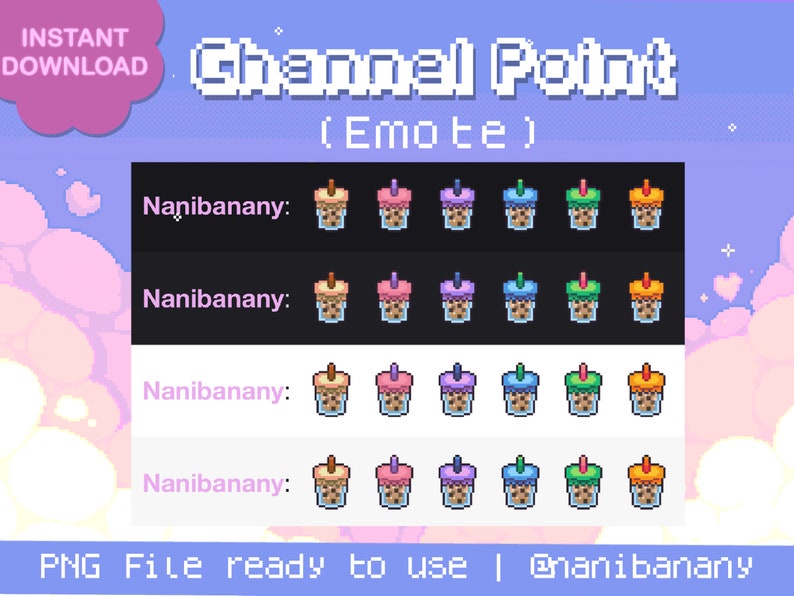 Pixel Blue Boba Bubble Tea Channel Point Emote Icon for Discord Twitch ...