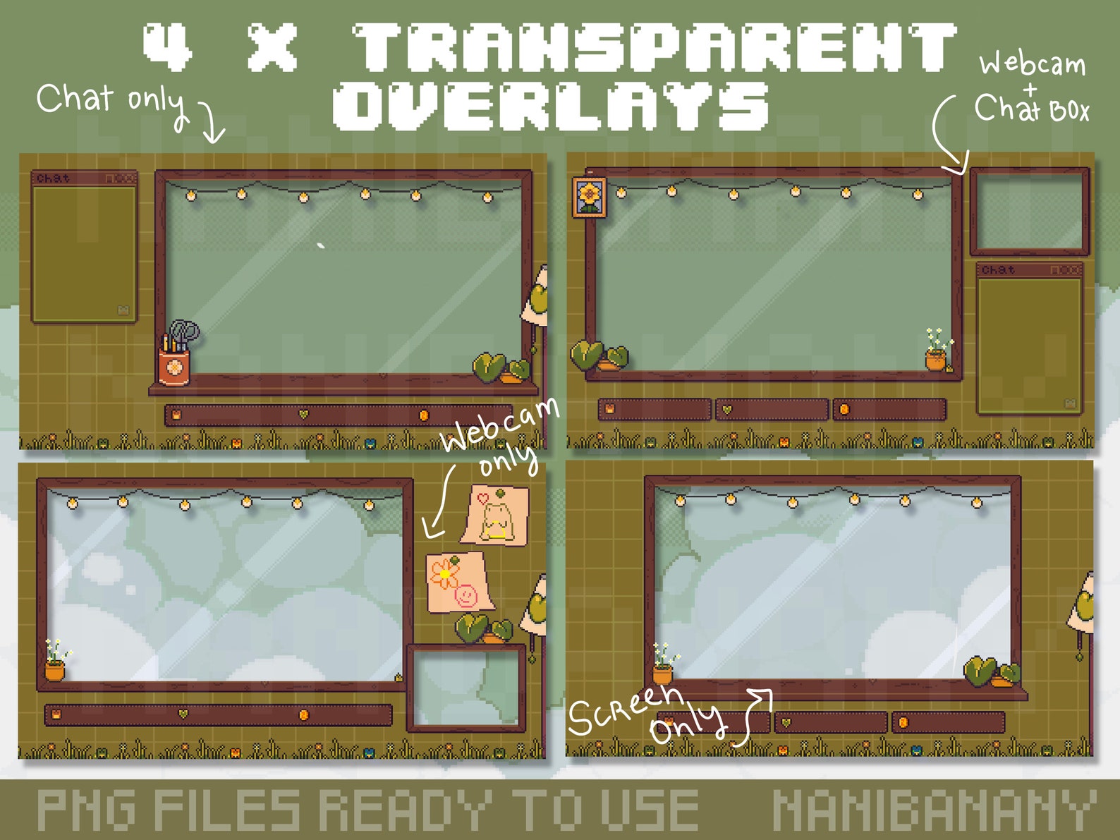 Cozy Animated Pixel Froggy Desk Stream Overlay Package | Cute Green ...