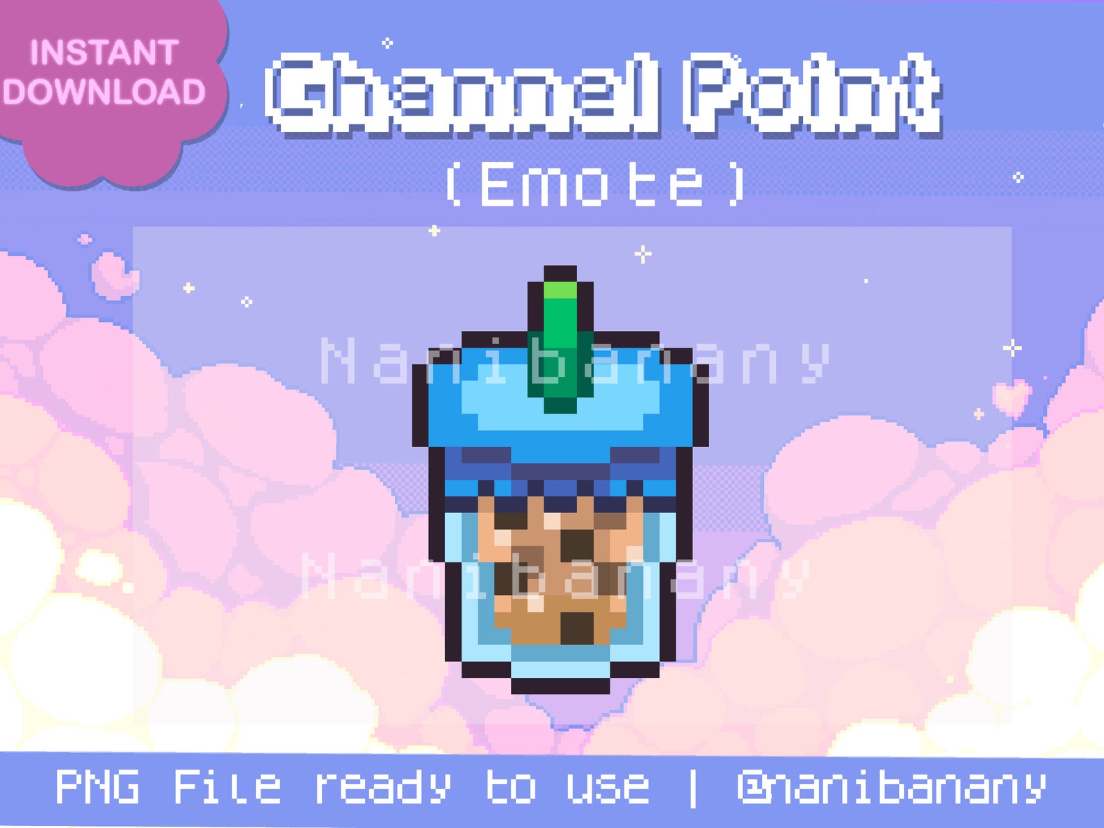 Pixel Blue Boba Bubble Tea Channel Point Emote Icon for Discord Twitch ...