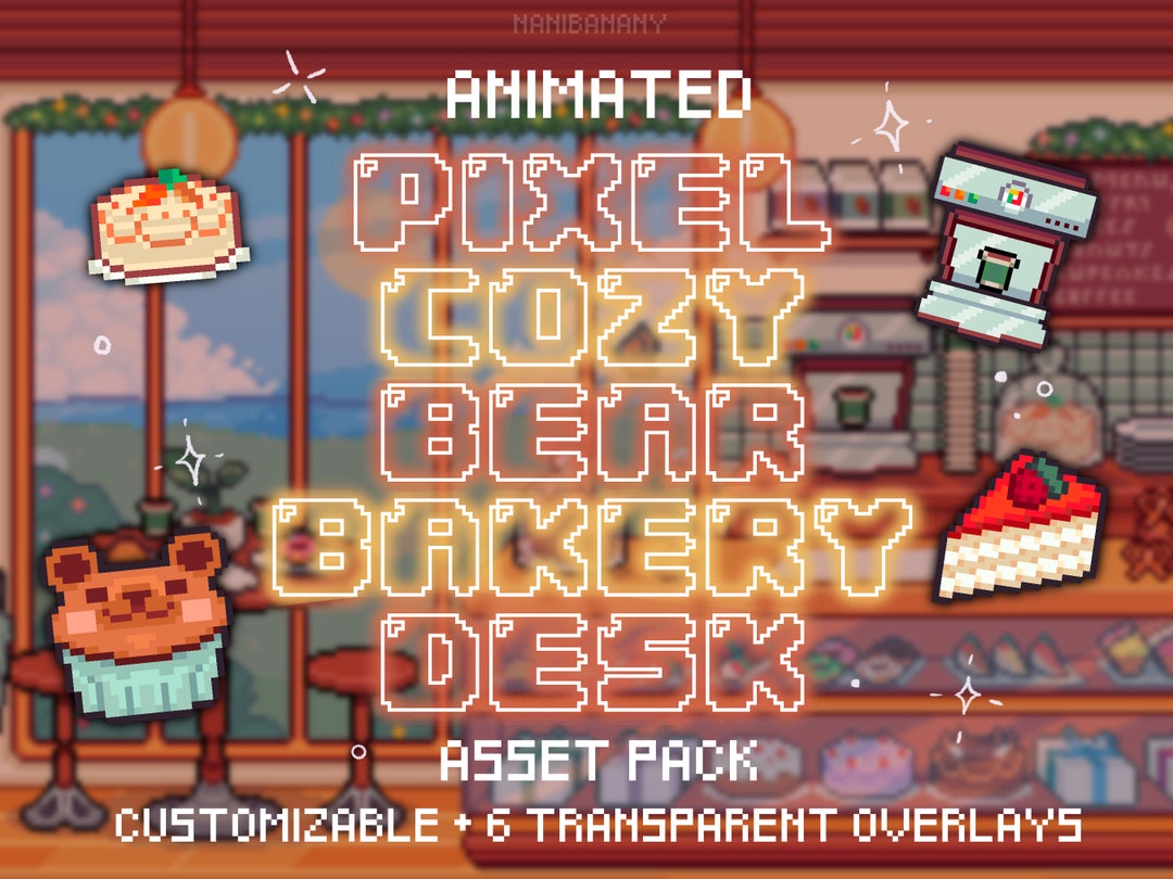 Cozy Animated Pixel Bear Bakery Coffee Setup Stream Overlay Package ...