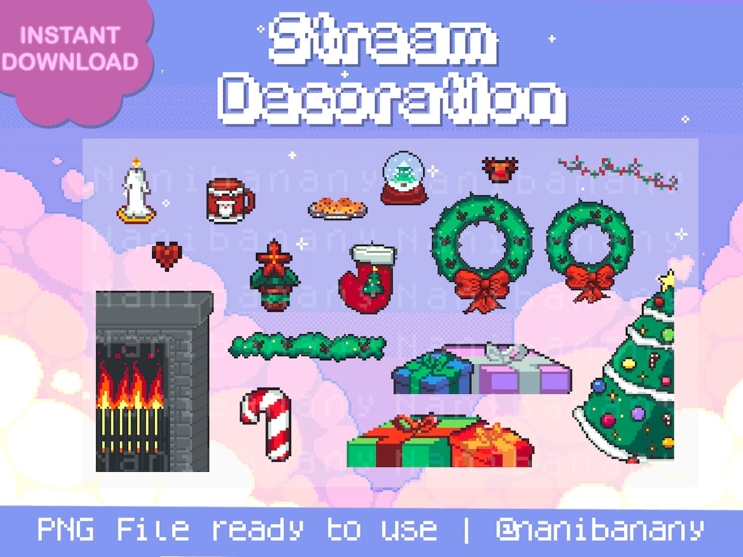 Pixel Stream Decoration Bundle Pack - Pixel Xmas Desk Decoration Items ...