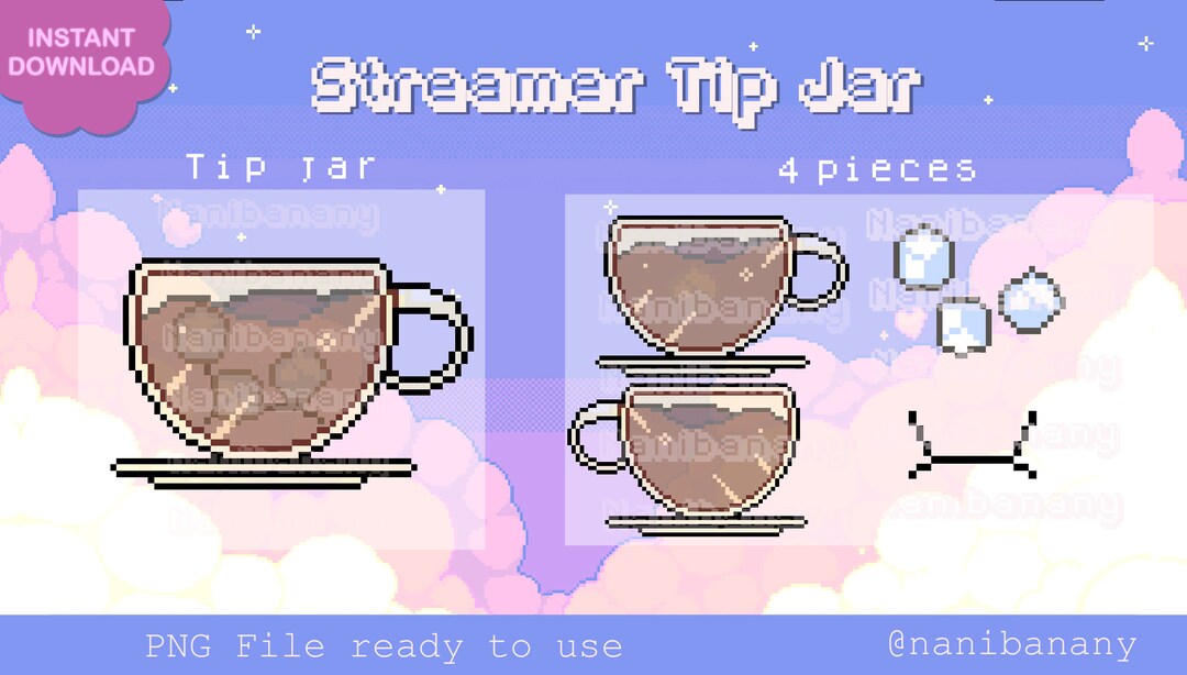 Cozy Pixel Coffee Glass Cup With 3 Cubes of Sugar / Coffe Time Tip Jar ...