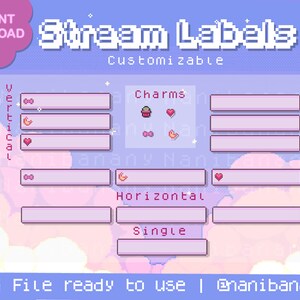 Pixel Soft Purple Kawaii Stream Labels for Twitch Youtube Streamers ...