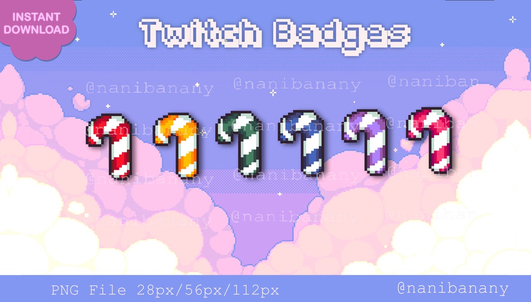 Pixel Colorful Candy Cane Set of Badges for Twitch Youtube Streamers ...