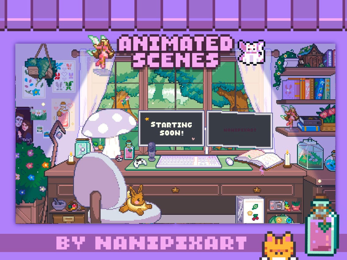 4 X Pixel PURPLE Fairy Cottagecore Animated Scenes – Cozy Gamer Desk ...