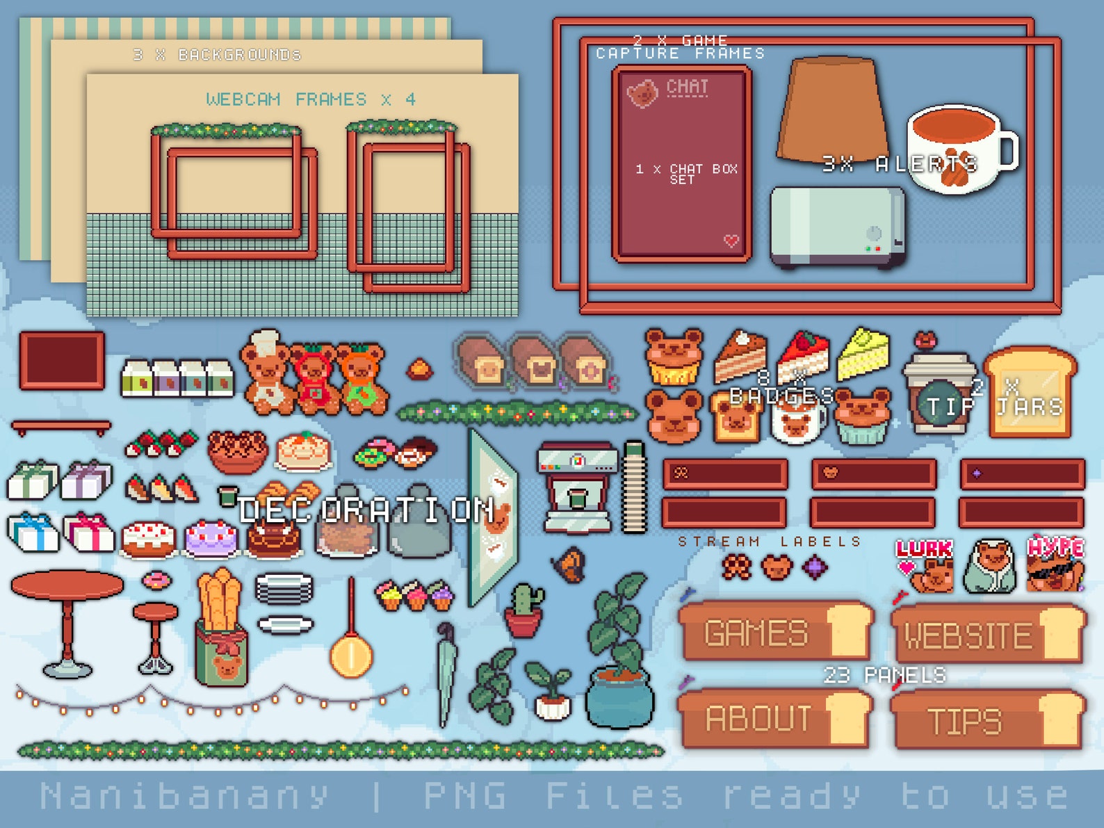 Cozy Animated Pixel Bear Bakery Coffee Setup Stream Overlay Package ...