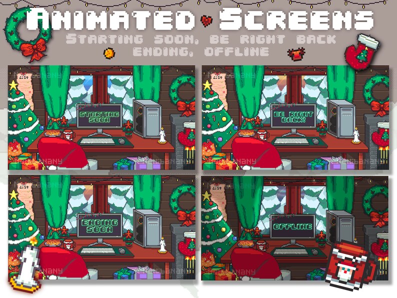 Cozy Animated Pixel Snow Xmas Desk Stream Overlay Package | Santa Claus ...