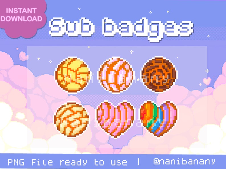 6 X Pixel Mexican Concha Bread Badge Set for Twitch Youtube Streamers ...