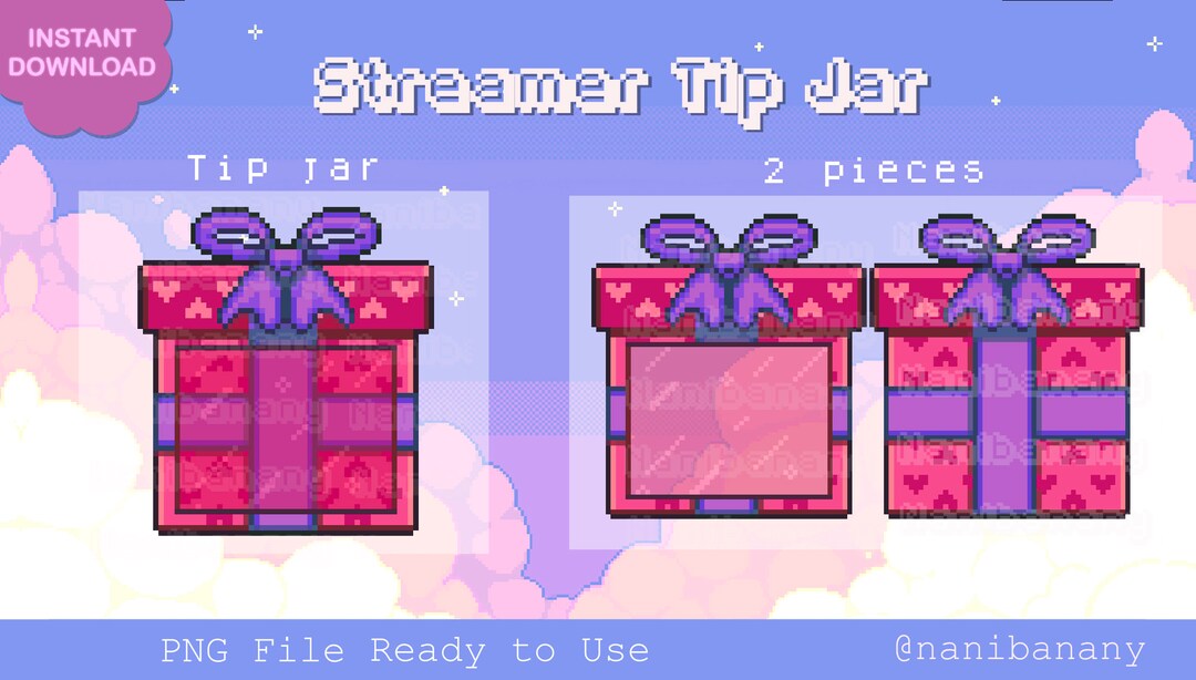 Cozy Pixel Pink Heart Gift Box Tip Jar Hype Cup for Twitch Youtube ...