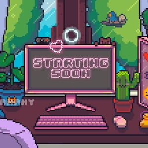 4 X Cute Pixel Animated Scenes Screens Neon Pink Lights Setup Cozy ...