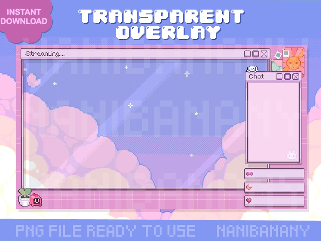 1 X Pixel Pink Cozy Desk Overlay Twitch Youtube Streamer Overlay Layout ...