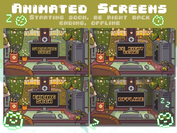 4 X Cute Pixel Animated Scenes Screens Neon Yellow Lights Cozy - Etsy ...