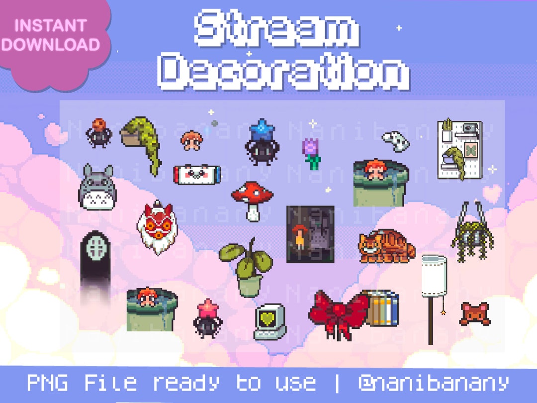 30+pngs Pixel Stream Decoration Bundle Pack -cozy Animated Pixel Kawaii ...