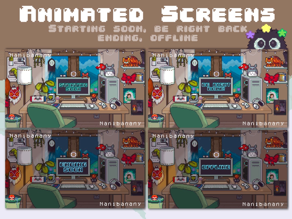 4 X Pixel Animated Scenes Screens Studio Japanese Anime Soot Setup Cozy ...