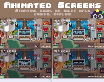 4 X Cute Pixel Animated Scenes Screens Neon Yellow Lights Cozy Froggy ...