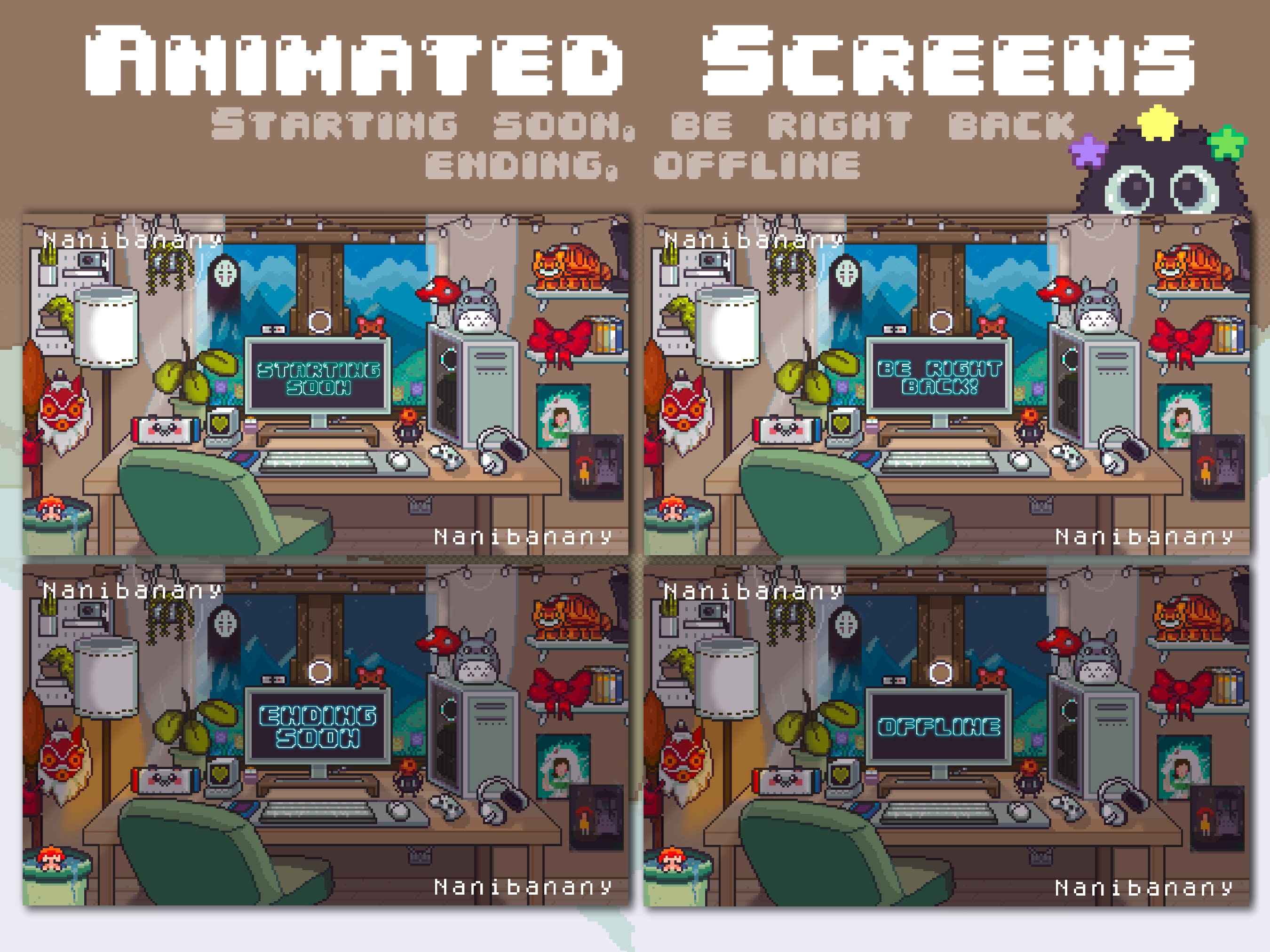 4 X Pixel Animated Scenes Screens Studio Japanese Anime Soot Setup Cozy ...