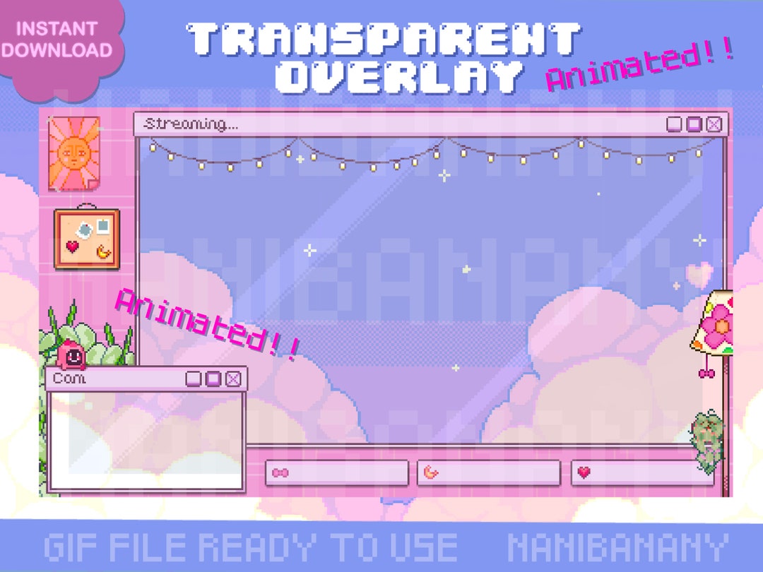 1 X ANIMATED Pixel Pink Kawaii Desk Overlay Layout Ready to Use for ...