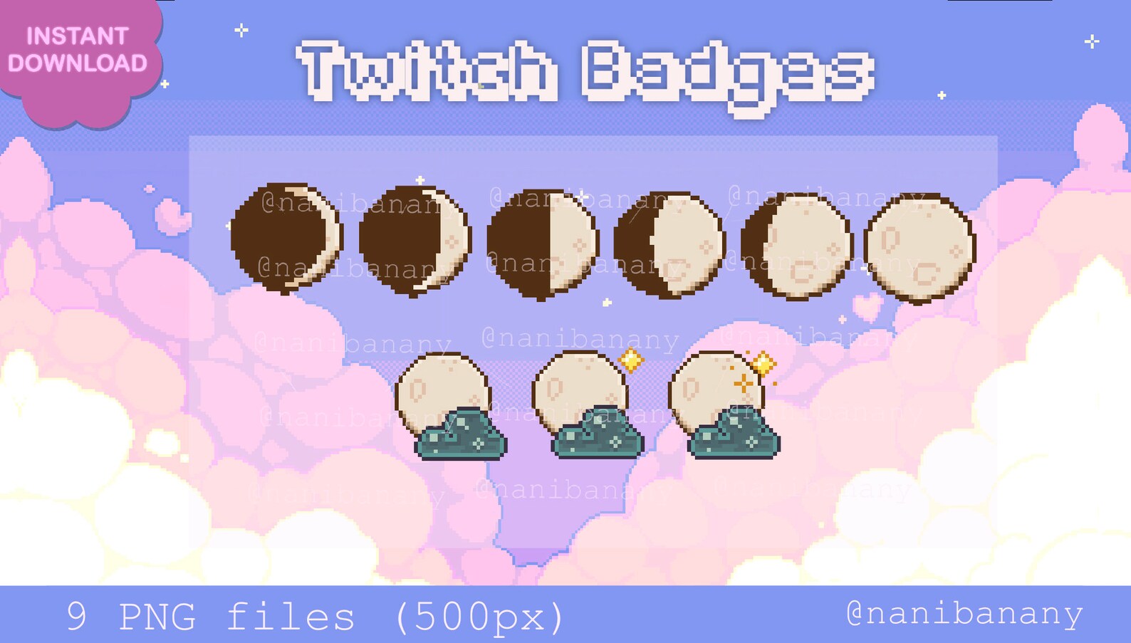 Pixel Full Moon Eclipse Badges for Twitch Youtube Streamers Ready to ...