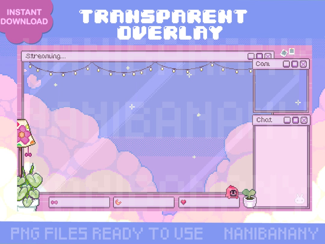1 X Pixel Pink Cozy Desk Overlay Twitch Youtube Streamer Overlay Layout ...