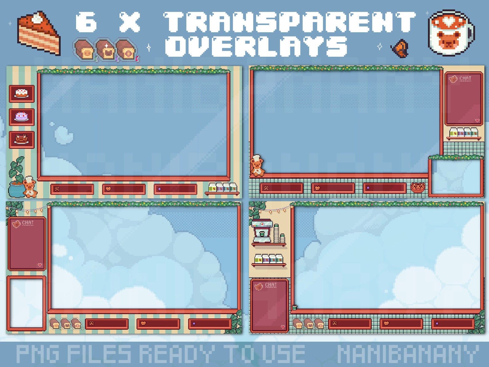 Cozy Animated Pixel Bear Bakery Coffee Setup Stream Overlay Package ...