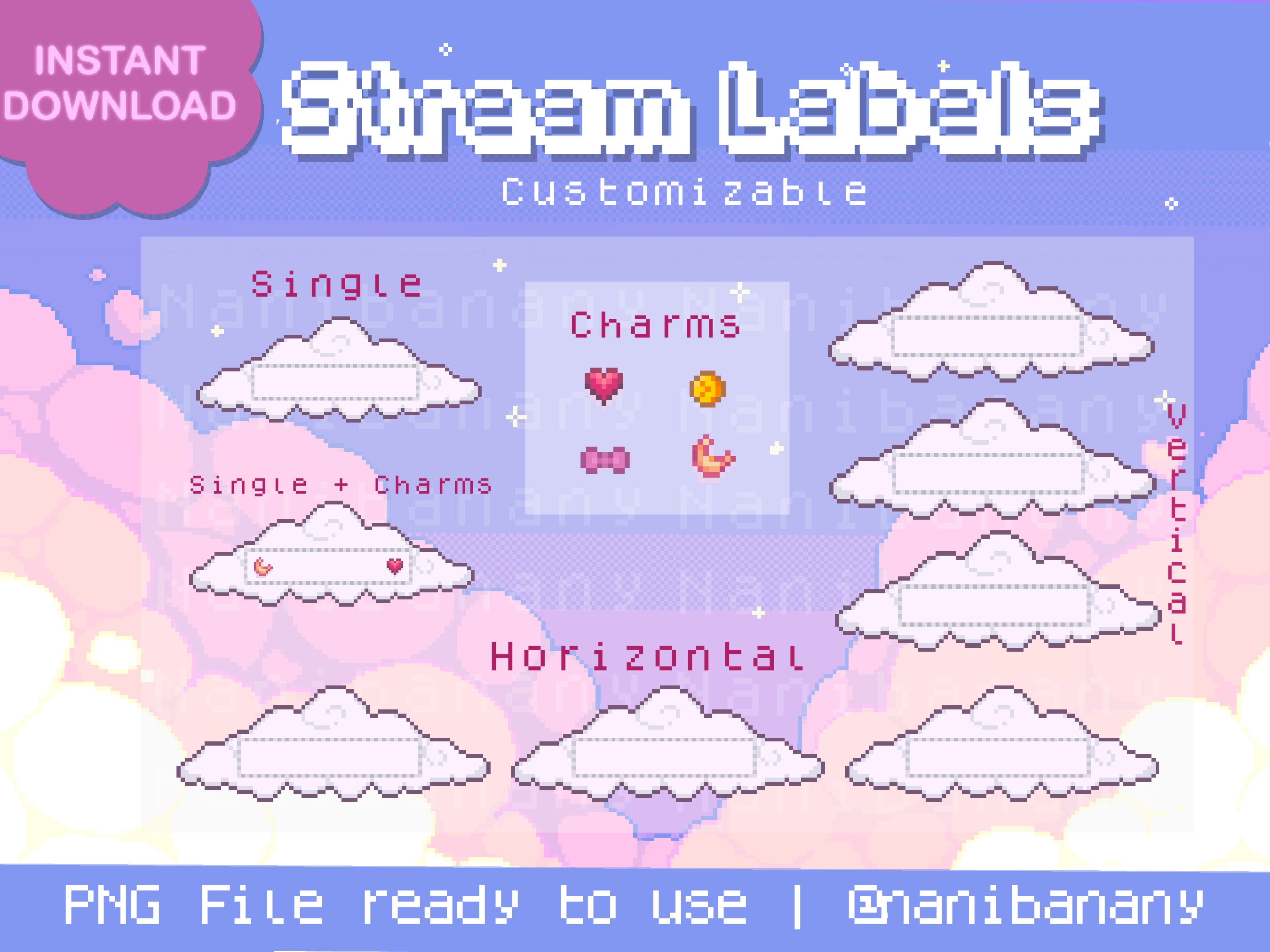 Pixel Kawaii Clouds Stream Labels for Twitch Youtube Streamers ...