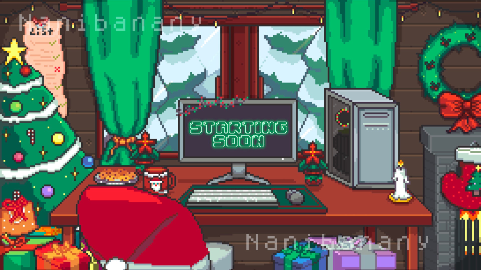 4 X Cute Pixel Animated Scenes Screens Neon Green Lights Cozy Xmas ...