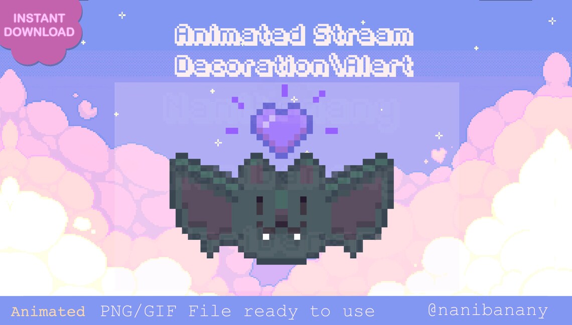 Cute Animated Bat Vamp With Purple Heart Alert Donation / Overlay ...
