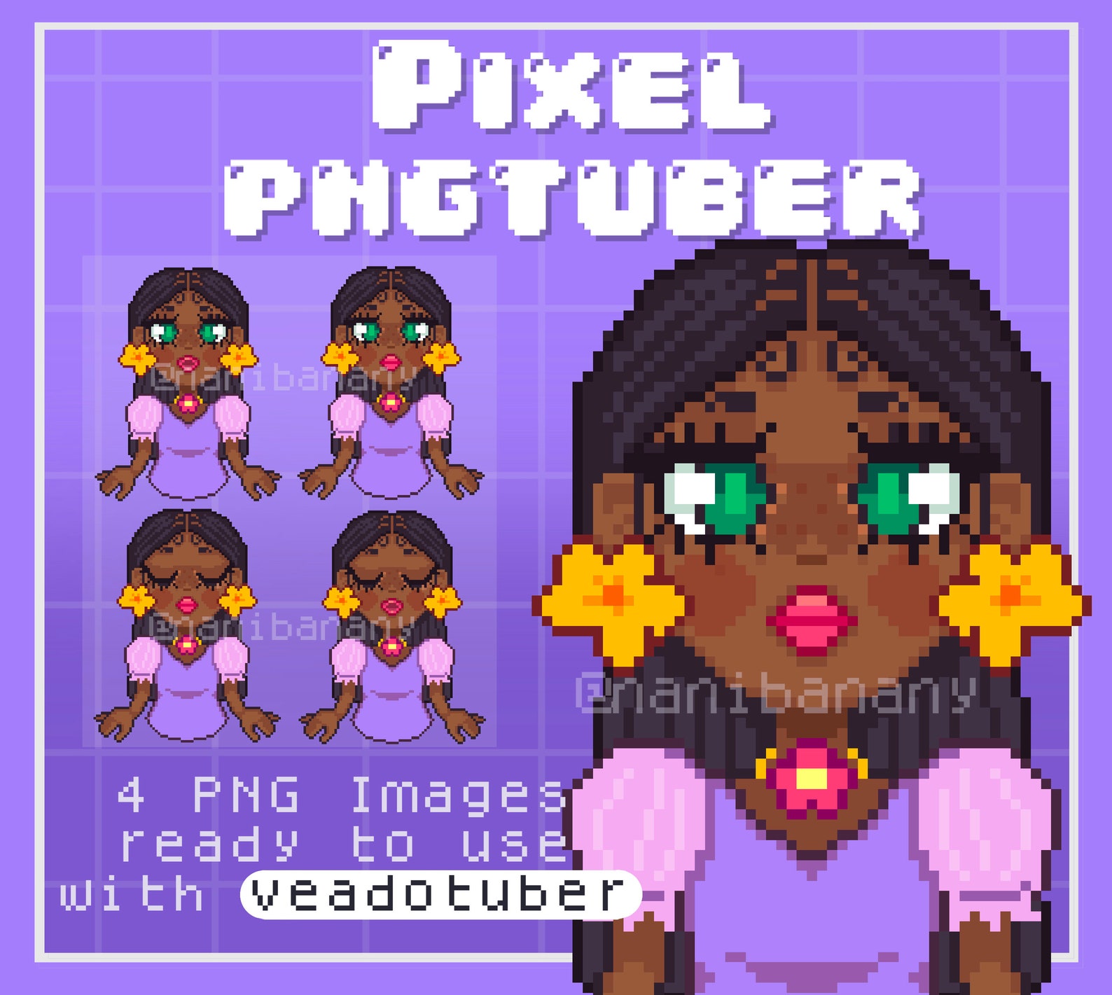Pixel Floral Kawaii Aesthetic Mocha Brown Skin Braids Beautiful Afro ...