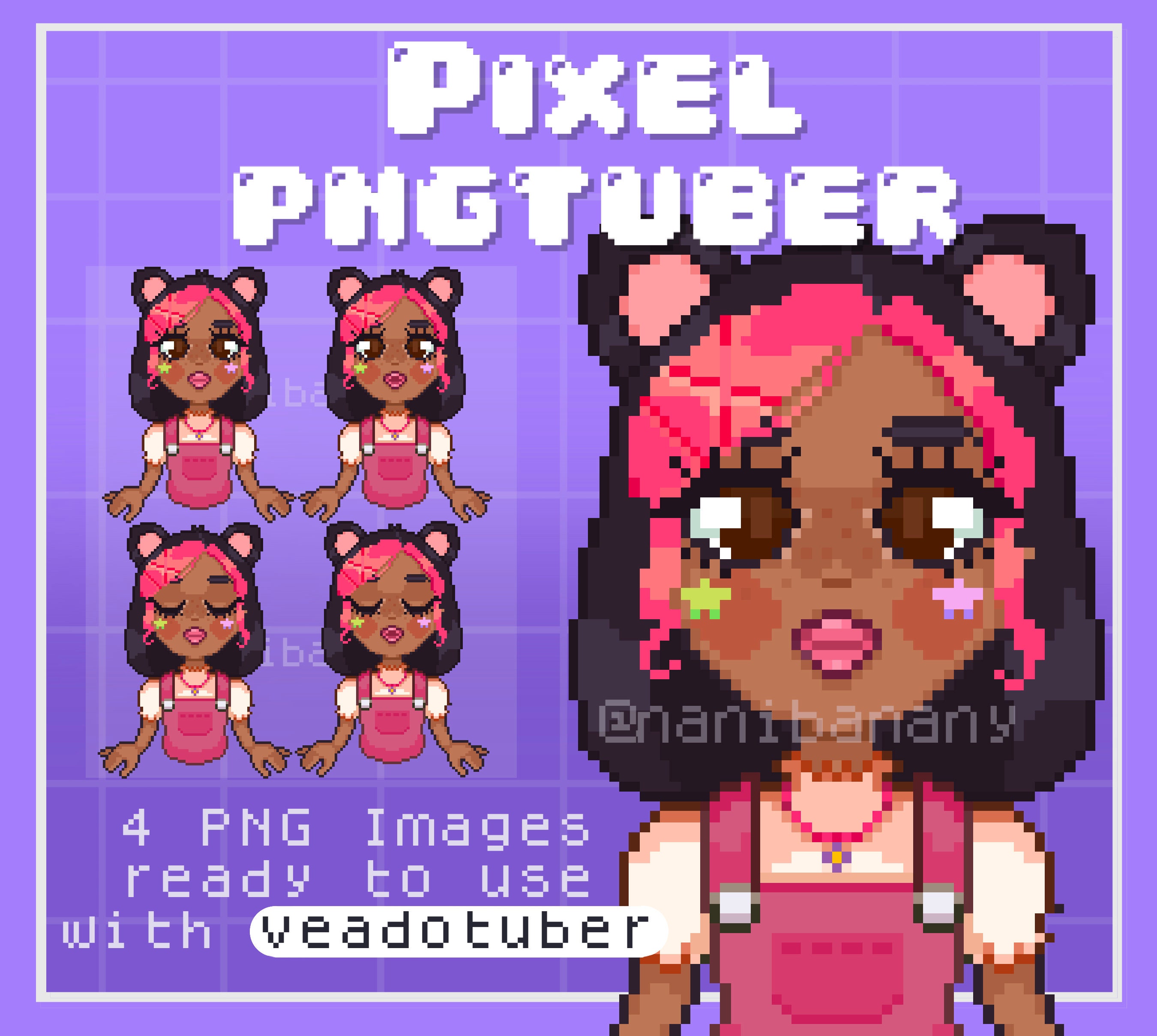 Pink Kawaii Aesthetic 90s Pixel Mocha Brown Skin Pink Hair Girl ...