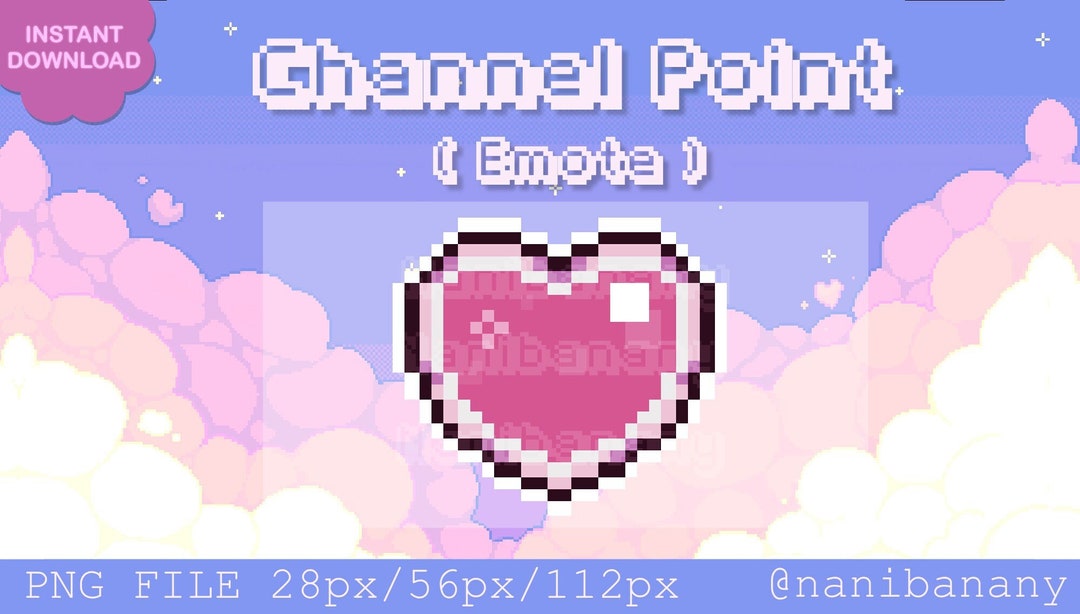 Pixel Pink Glass Heart Channel Point Emote for Twitch Youtube Streamers ...