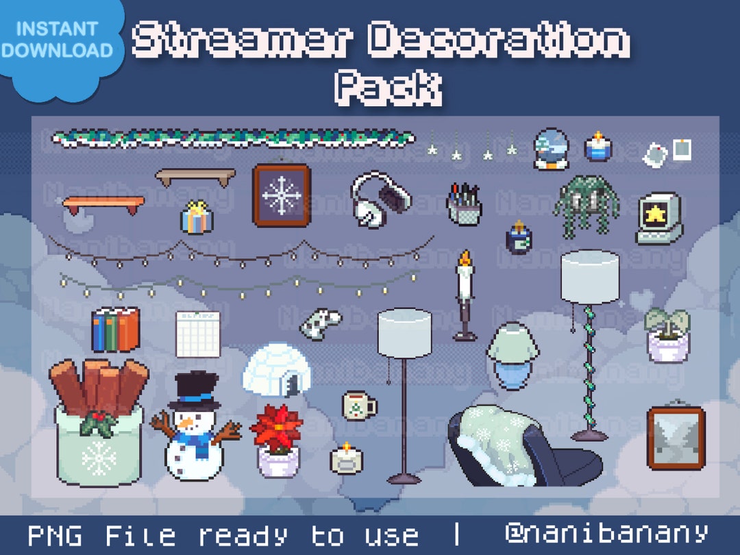 Pixel Stream Decoration Bundle Pack - Pixel Blue Winter Setup Desk ...
