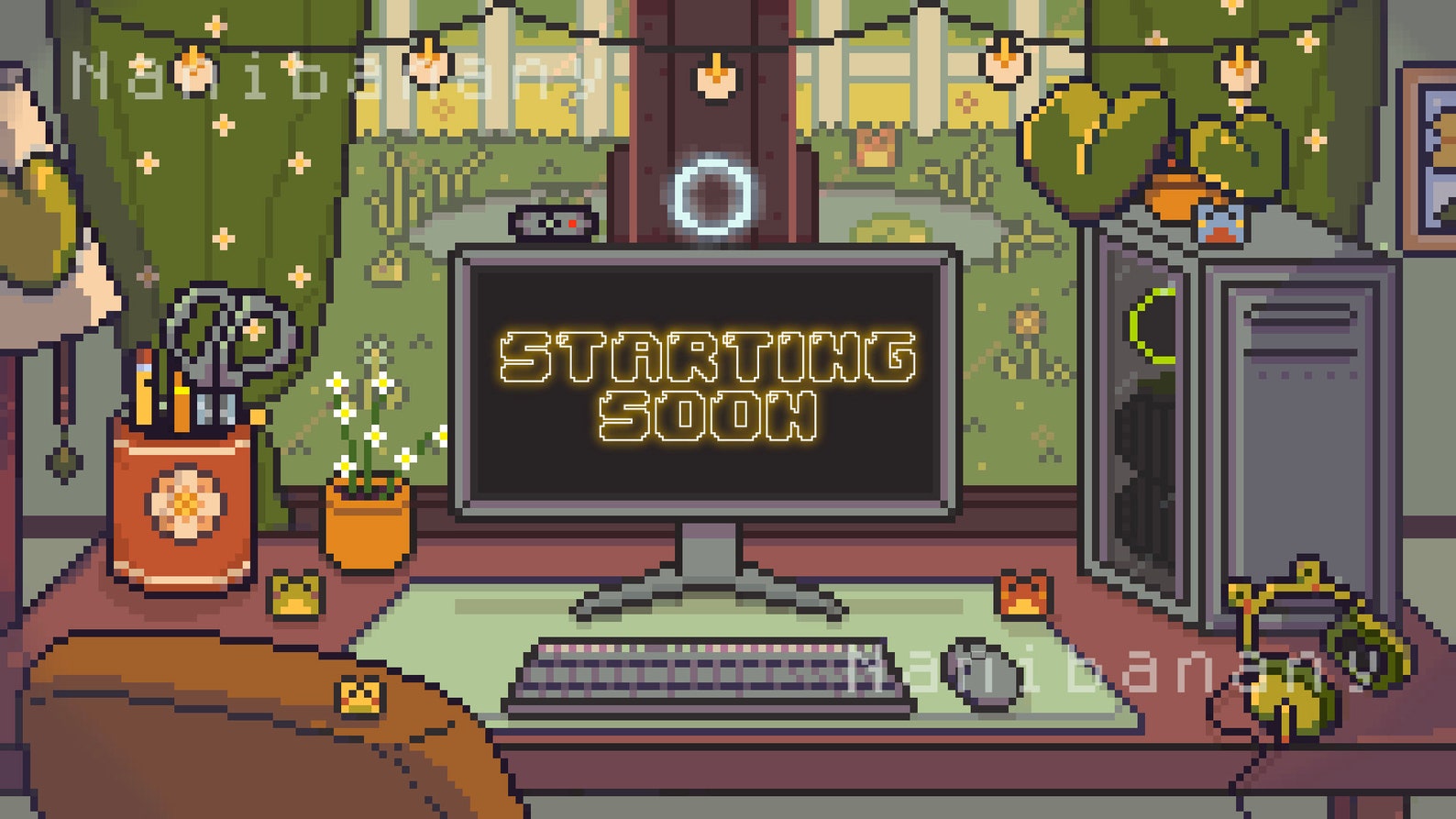 4 X Cute Pixel Animated Scenes Screens Neon Yellow Lights Cozy Froggy ...