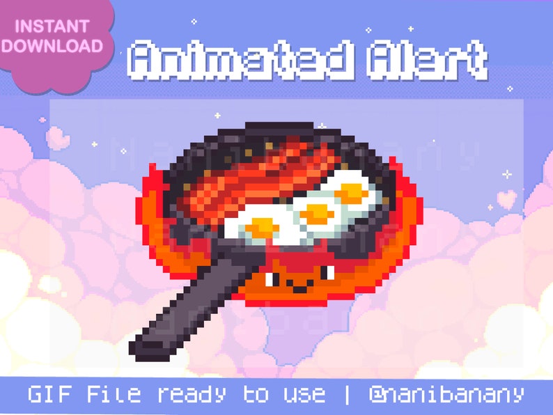 Kawaii Pixel Animated Anime Fire Bacon and Eggs Sprite Alert / Overlay ...