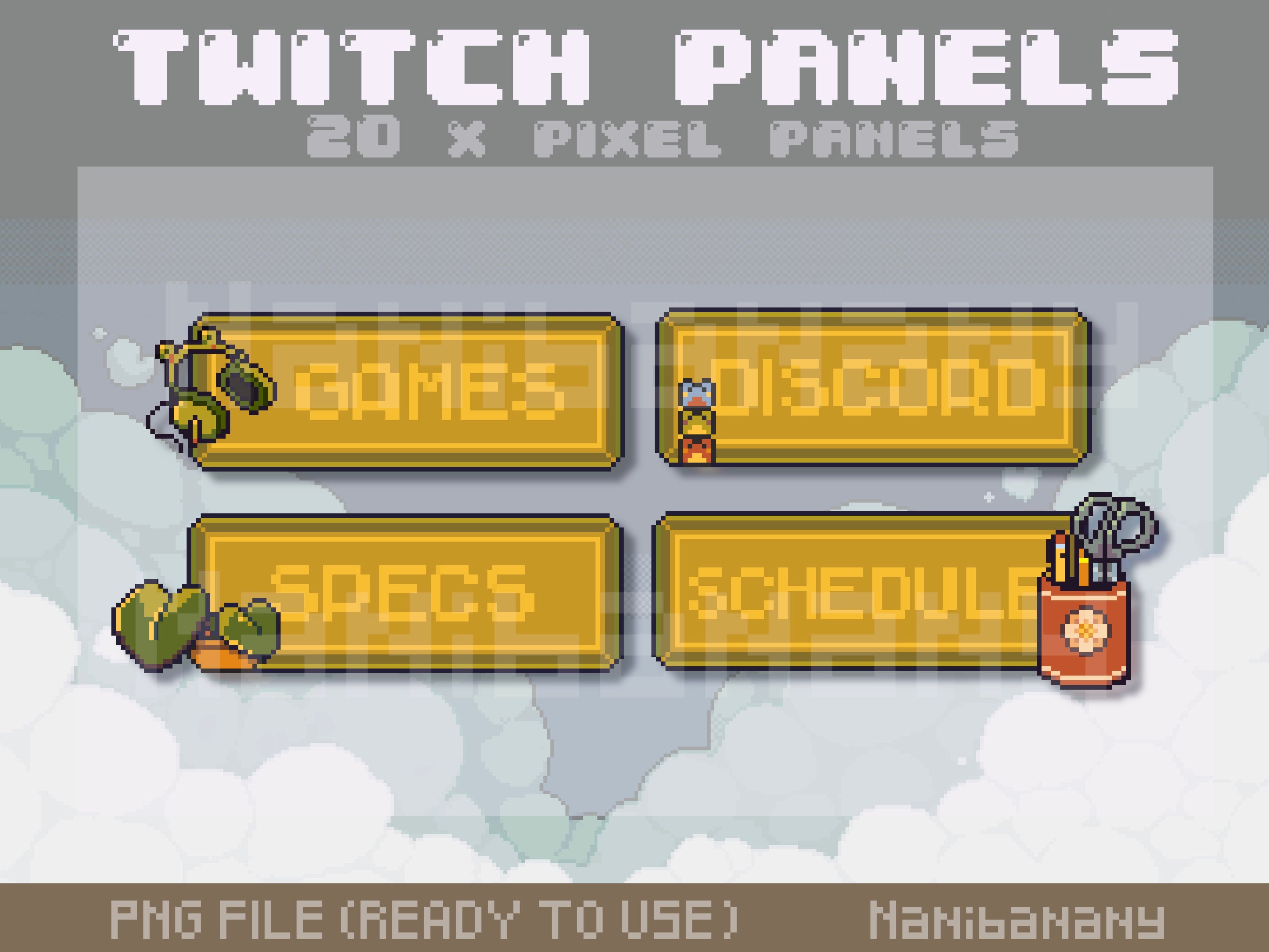 21 Pixel Froggy Green Plant Artist Panels for Twitch Streamers / Cozy ...